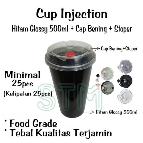 Promo Glosy/Frost Black Cup Injection 16oz ThinwallPPI CupTebal 500ml ...