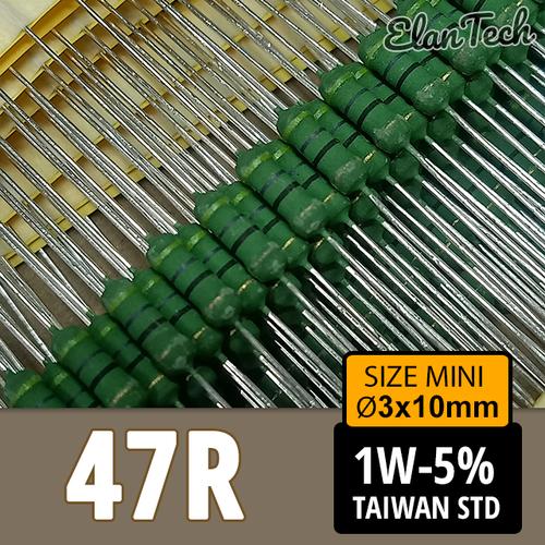 Jual Resistor 1W 47R Taiwan 5% Metal Oxide 47 Ohm Mini Size 1WS ...