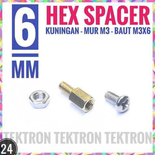 Jual HEX SPACER 6mm KUNINGAN MUR M3 BAUT M3 X 6mm Spiser PCB Hexa ...