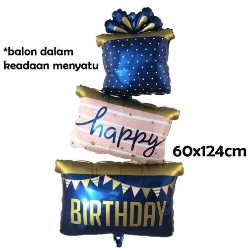 Jual Balon Foil HBD Stacker Blue / Bentuk Hadiah Bertingkat Happy ...
