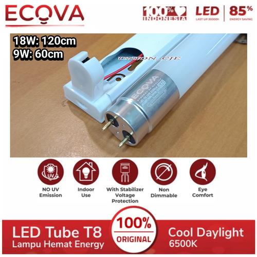 Jual ECOVA Lampu TL T8 LED Tube 18W CDL 6500K/Warm White 3000K Bergaransi - CDL 6500K, Kap ...