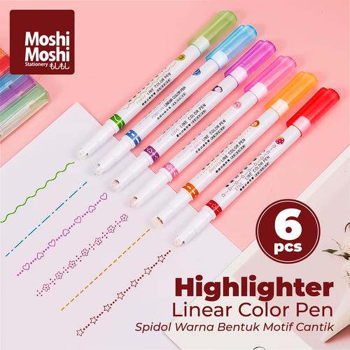Jual 6 PCS Highlighter Curve Marker Linear Color Pen Spidol Stabilo ...