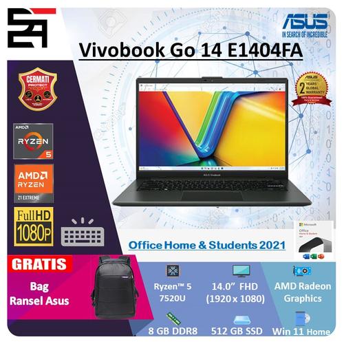 Jual LAPTOP ASUS VIVOBOOK GO 14 E1404FA RYZEN 5 7520 8GB 512GB W11+OHS ...