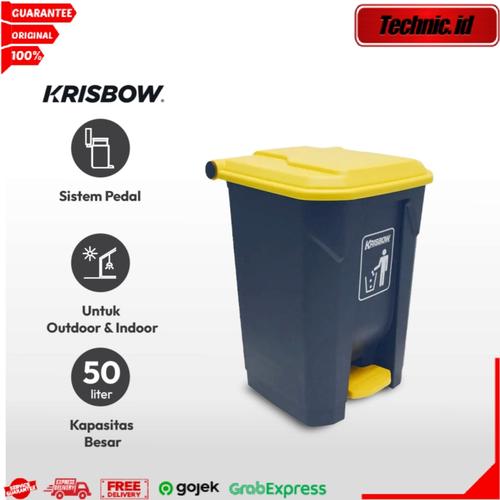Jual Krisbow 50 Liter Tempat Sampah Plastik Outdoor Dilengkapi Dengan Pedal Dustbin 50L Grey W ...
