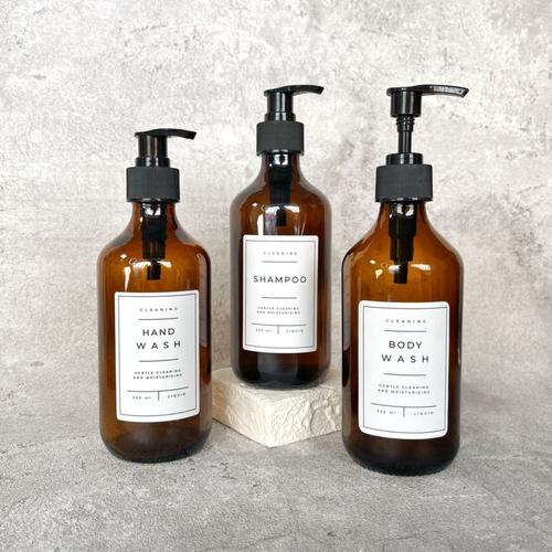 Jual Botol Kaca Amber 350ml Reffil Isi Ulang label Kotak Pump Hitam ...