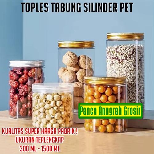 Jual Toples Plastik 600ml Tutup Gold Emas / Jar Tutup Aluminium / Toples Tabung PET Silinder ...