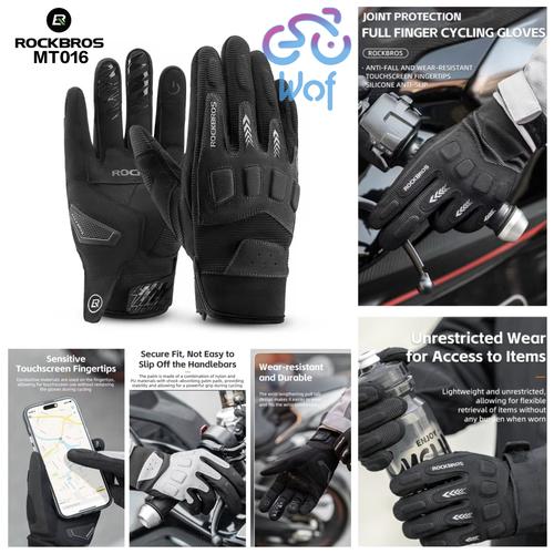 Jual ROCKBROS MT016-04 BLACK Sarung Tangan Sepeda Motor Full Finger Gloves PU Leather Non-slip ...