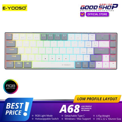 Promo E-YOOSO A68 MECHANICAL KEYBOARD 68 KEY White Grey RGB Ultra Short ...