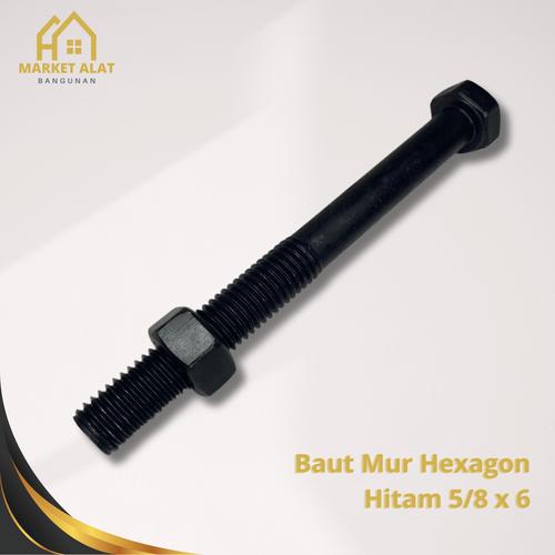 Jual Baut Mur Hexagon 5/8 x 6 UNC Baja Hitam 8.8 Kunci 24 / Full Set ...