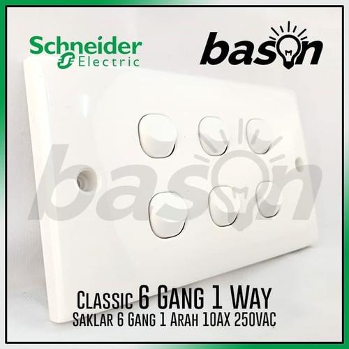 Jual SCHNEIDER CLASSIC 6 GANG 1 WAY SWITCH - SAKLAR 6 TOMBOL 1 ARAH ...