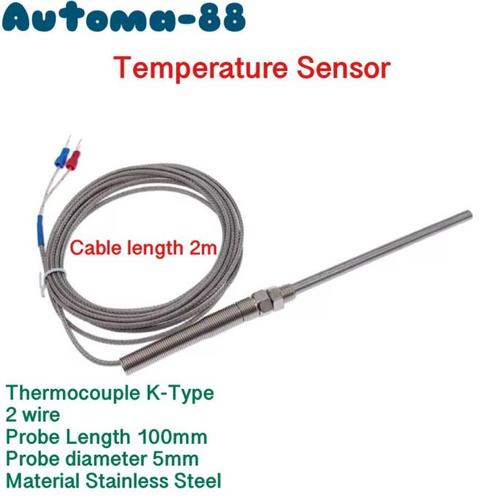Jual THERMOCOUPLE TYPE-K PROBE 10CM 100MM KABEL 2M DRAT M8 SENSOR SUHU ...