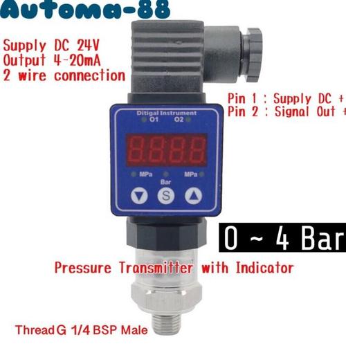 Jual PRESSURE TRANSMITTER 0-4BAR 4 BAR DC 24V 4-20MA 0.4MPA LED ...