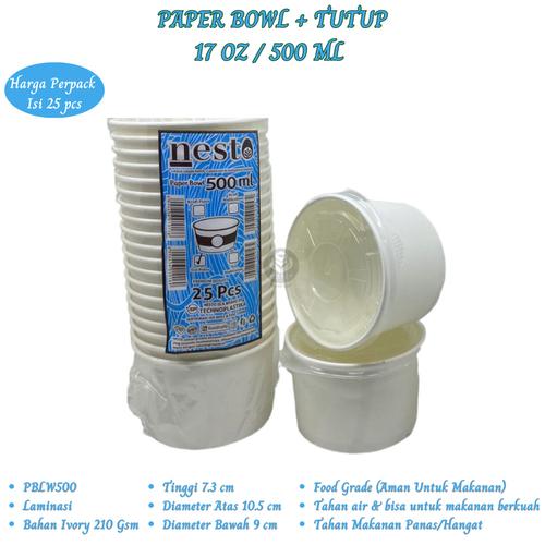 Jual Paper Bowl 500 Ml Plus Tutup Rice Bowl 17 0z (Isi 25 Pcs-PBLW500 ...