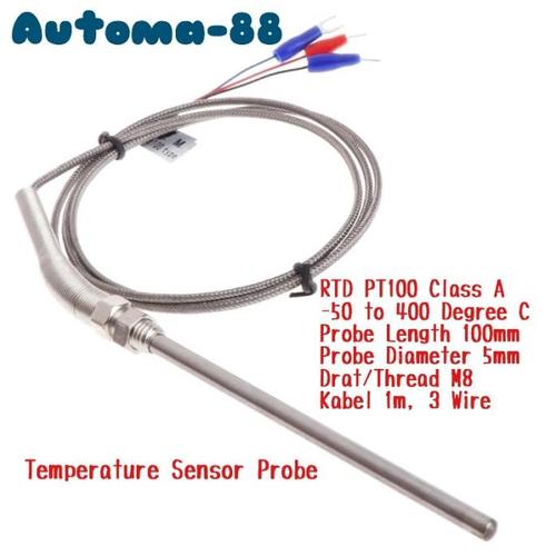 Jual TEMPERATURE SENSOR SUHU RTD PT100 PT-100 PROBE 100MM KABEL 1M DRAT ...