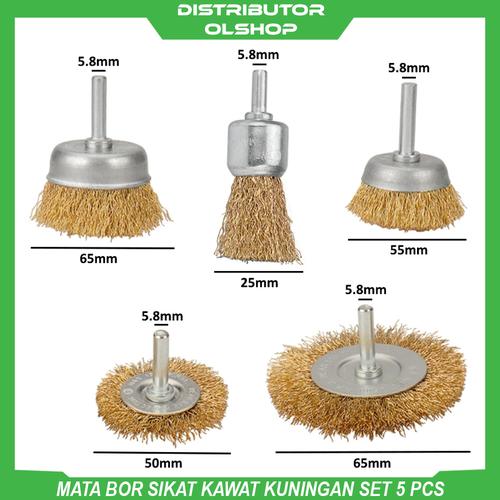 Jual Mata Bor Sikat Kawat Besi Mangkok Set 5 Pcs Wire Brush Pembersih ...