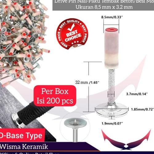 Jual PAKU TEMBAK BETON STAMSET DRIVE PIN KEPALA M8 (8.5MM)X32MM PER BOX ...