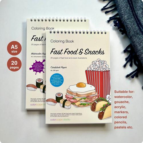 Jual Watercolor & Mixed Media Coloring Book - Fast Food & Snacks ...