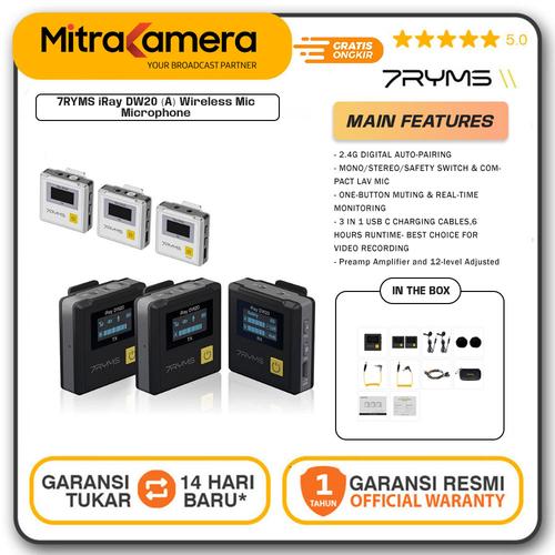 Promo 7RYMS iRay DW20 A/B Wireless Mic Microphone for Camera & Smartphone - IRAY DW20 A, Hitam ...