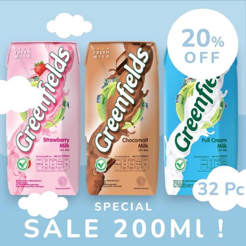 Promo Susu UHT Greenfields 200 ml (32 Pcs/1 Dus) Full Cream/ Coklat ...