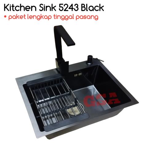 Jual Kitchen Sink 5243 Black Paket Keran Siku / Bak Cuci Piring Hitam ...