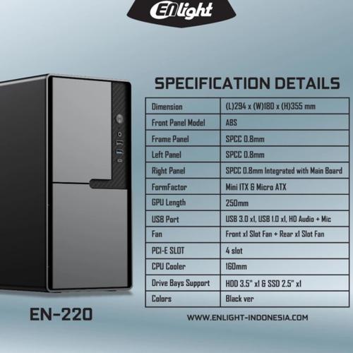 Jual Casing PC Enlight EN-220 + PSU 300W mATX Black - Jakarta Utara ...