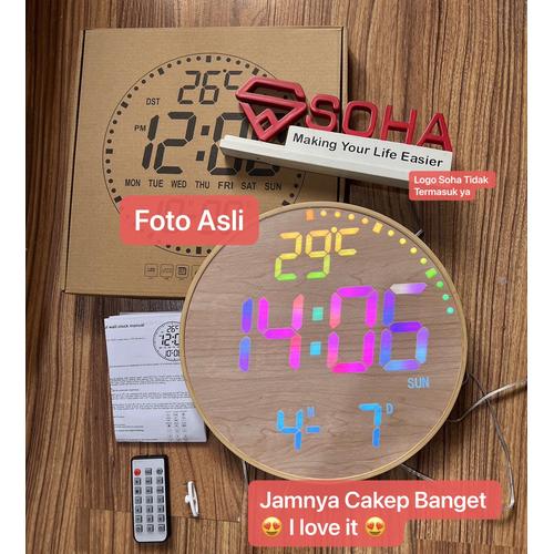 Promo JD-14 SOHA Jam Dinding Digital LED Besar Free Remote Warna Bisa ...