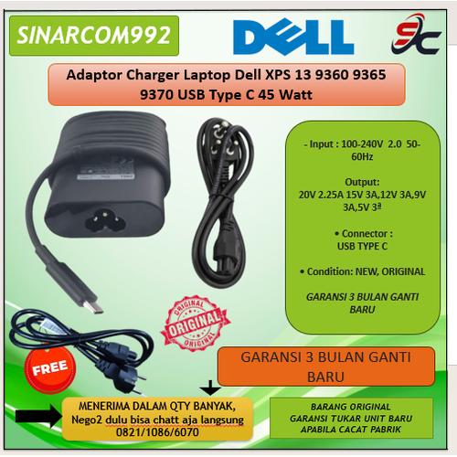 Jual Adaptor Charger Laptop Dell XPS 13 9360 9365 9370 USB Type C 45 ...