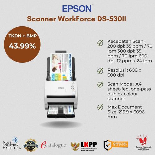 Jual Scanner TKDN Epson WorkForce DS-530II A4 Sheet-fed Document Scanner Garansi Resmi - DS ...