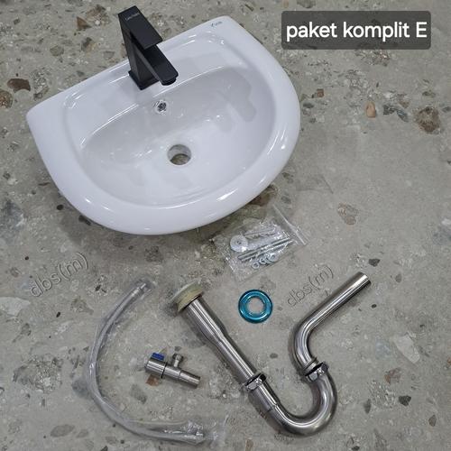 Jual wastafel gantung putih komplit set kran kotak minimalis hitam+afur ...