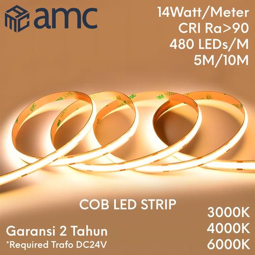 Jual AMC COB LED Flexible Strip 24V CRI 90 Dotless 480 LEDs/M 12W/M 5M - 5Meter-14W/M, 3000K ...