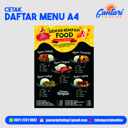 Jual Cetak Daftar Menu Makanan Minuman Cafe Custom A4 LAMININATING - A4 ...