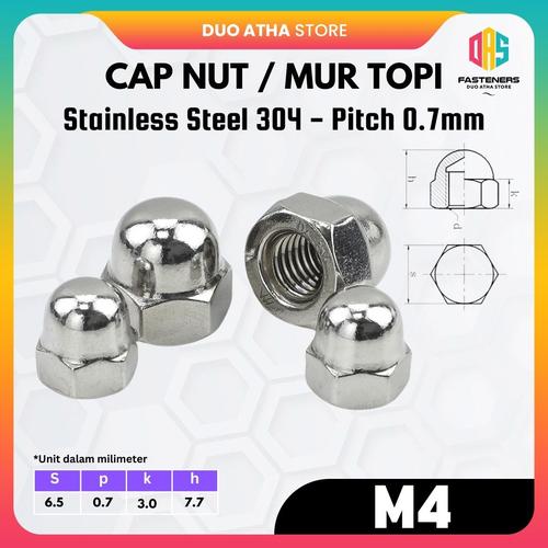 Jual Mur Topi M4 / Cap Nut M4 Stainless Steel SS304 Kunci 7 - 100 Pcs ...
