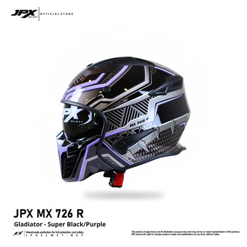 Promo Helm JPX Full Face MX-726R Gladiator - MX 10 - Black - Purple, L ...