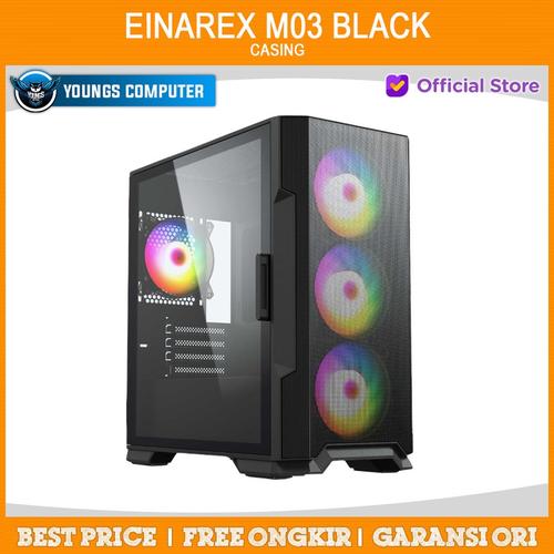Jual Casing EINAREX M03 BLACK mATX Gaming Case + 1x 120mm ARGB Fan ...