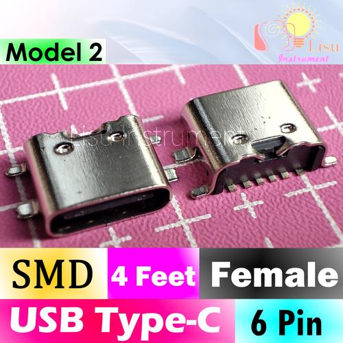 Jual Female 6P 6 Pin USB Type-C SMD USB Connector Socket USB-C Model 2 ...