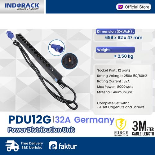 Promo Indorack PDU 12 Outlet Germany With Head Plug 3pin 2P+E 32A ...