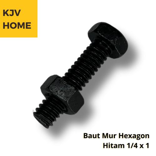 Jual Baut Mur Hexagon 1/4 x 1 UNC Baja Hitam 8.8 Kunci 10 / Full Set Baut Hex Besi Hitam Drat ...