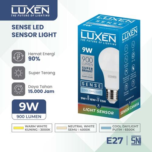 Jual LUXEN LED BULB LAMPU SENSOR CAHAYA 9W SNI BERGARANSI - Putih ...