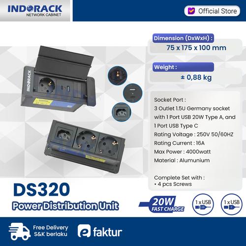 Jual Indorack PDU 3 Outlet Germany With 1 USB Port 2.1A & Type C 20W Colokan 3 Slot DS320 ...