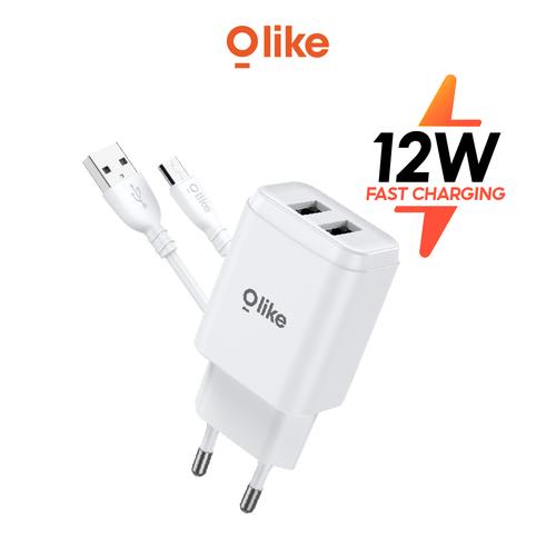 Promo OLIKE KEPALA CHARGER DUAL USB ADAPTER CHARGER 12W KABEL MICRO USB ...