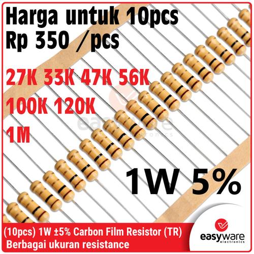 Jual 10x Carbon Film Resistor 1W 5% 27K 33K 47K 56K 100K 120K 1M - 47K ...