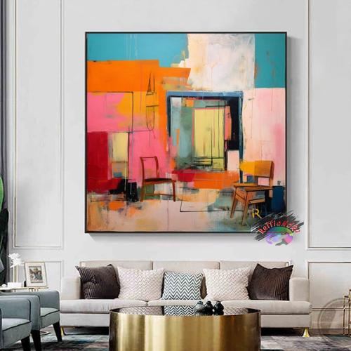 Jual Lukisan Tangan Modern Colorful Abstract Painting Minimalist ...