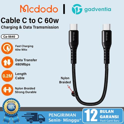 Jual MCDODO CA-7640 KABEL TYPE C to TYPE C CABLE QC4.0 POWERBANK 20CM ...