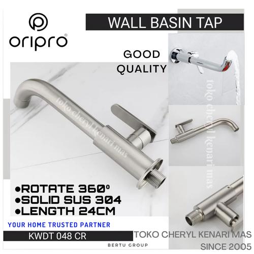 Jual KRAN WASTAFEL TEMBOK PANJANG 24 CM STAINLESS KERAN AIR DINDING ...