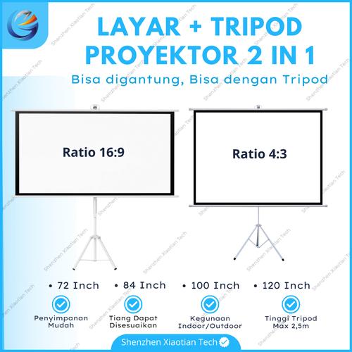 Jual Tripod Layar Proyektor 72-84-100-120 Inch 16:9 Stand Screen ...