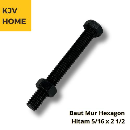 Jual Baut Mur Hexagon 5/16 x 2 1/2 UNC Baja Hitam 8.8 Kunci 12 / Full ...