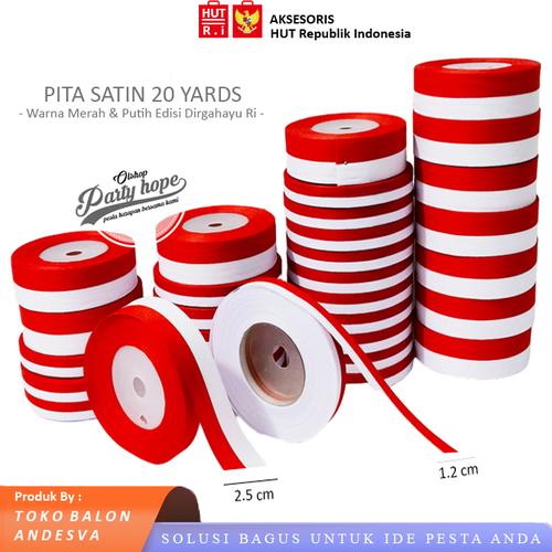 Jual pita merah putih 20 yards / Pita satin merah putih 1 inch / hiasan ...