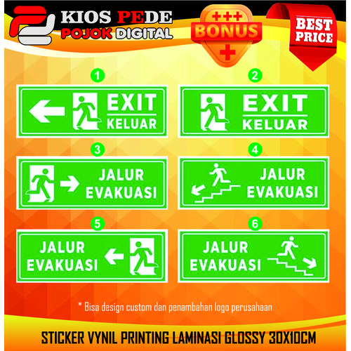 Jual RAMBU STIKER EMERGENCY EXIT JALUR EVAKUASI - GLOW IN THEDARK - Kab ...