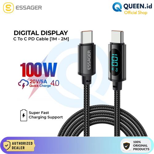 Jual Essager Kabel Data Charger USB TYPE C To C 100W 5A 1M - 2M PD Digital Display Braided Fast ...