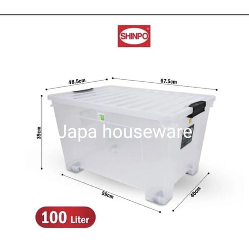 Jual Container Box bening + roda Atlas 100liter 102 CB100 Shinpo Kotak ...